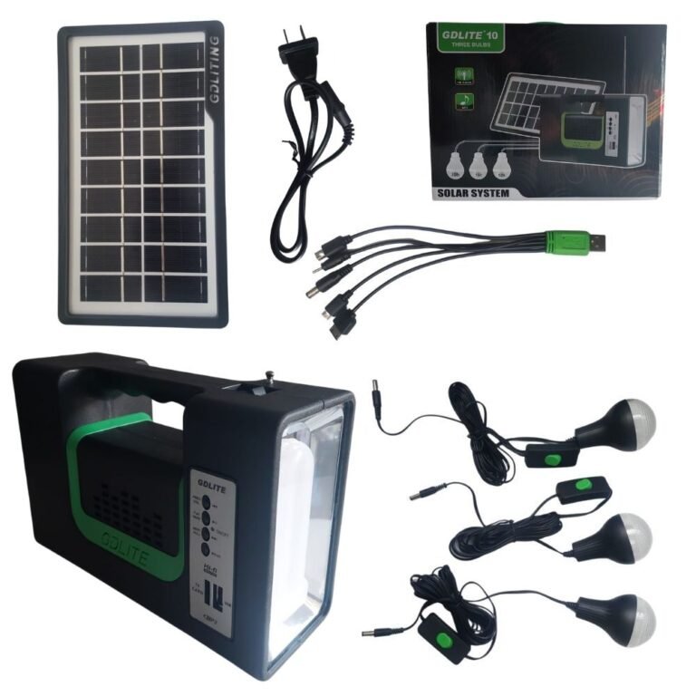 Panel solar con 3 bombillos, linterna, batería, cargador GDLITE 10 ...